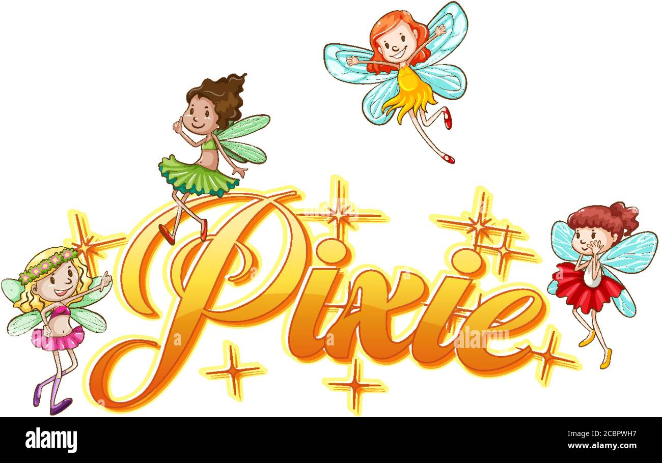 Pixie logos with little fairy on white background illustration Stock ...