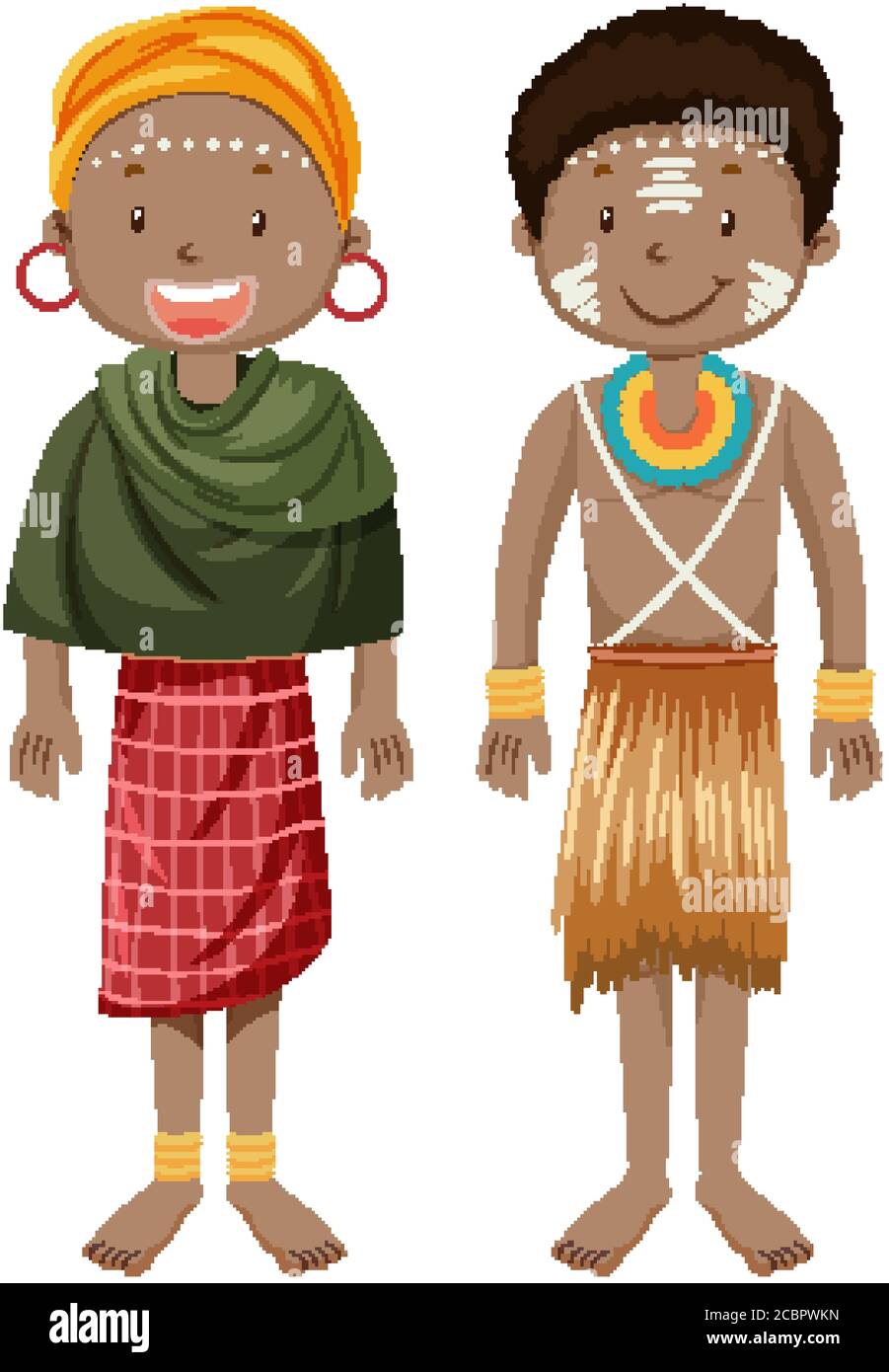 Ethnic people of African tribes in traditional clothing cartoon ...