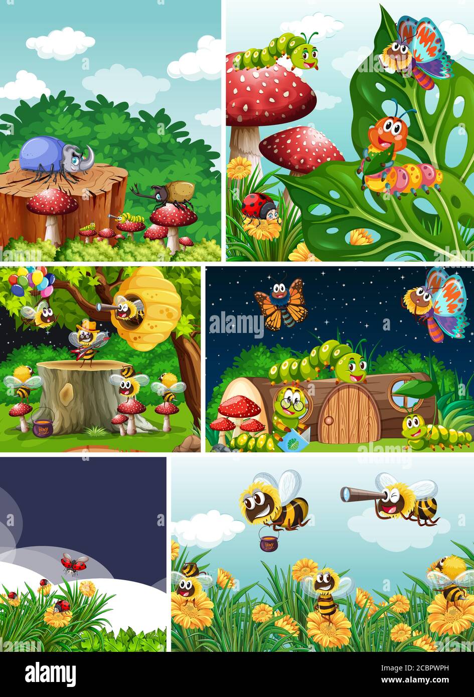 Set of different insects living in the garden background illustration ...