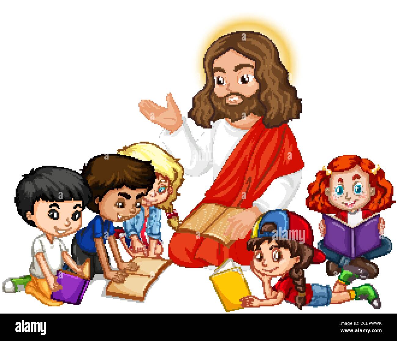 Jesus preaching to a children group cartoon character illustration ...