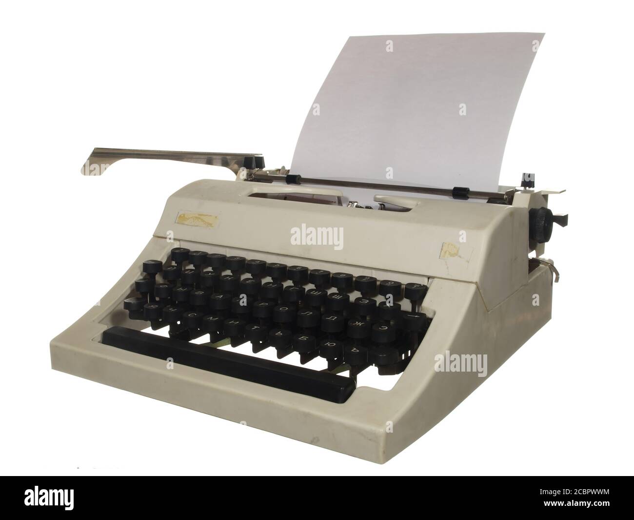 Vintage typewriter with Russian font isolated on white background Stock ...