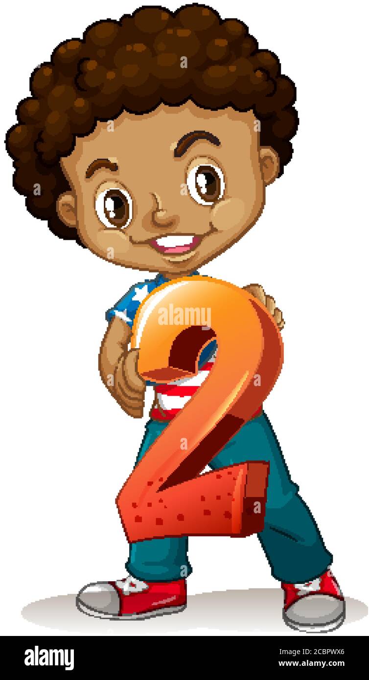 American boy holding math number two illustration Stock Vector Image ...