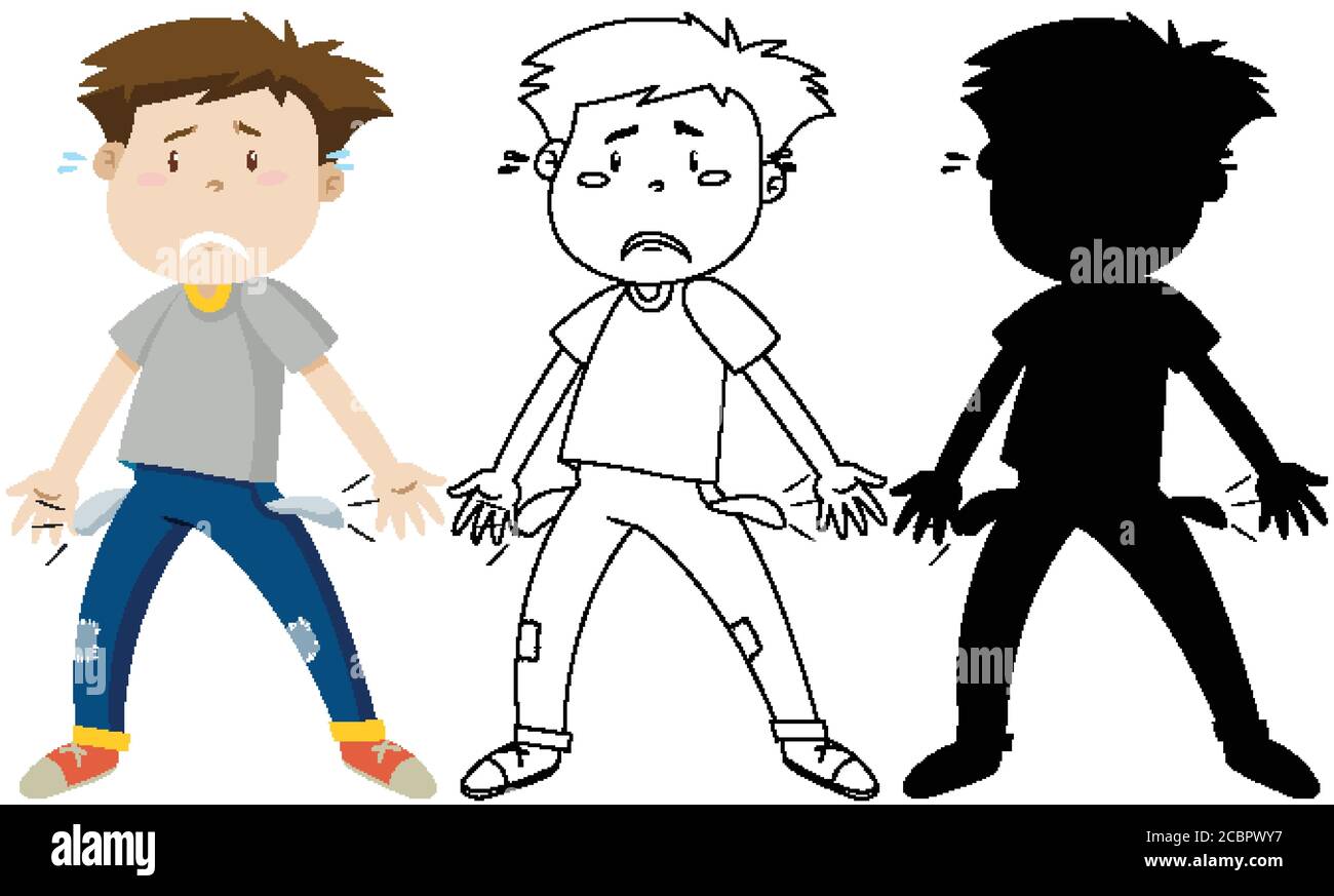 Man sad disappointed with its outline and silhouette illustration Stock ...