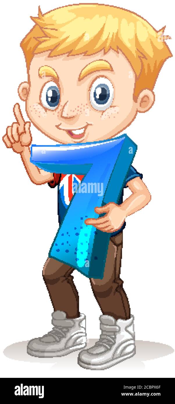 Blonde boy holding math number seven illustration Stock Vector Image ...