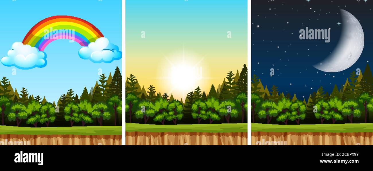Three nature scenes with different times illustration Stock Vector ...