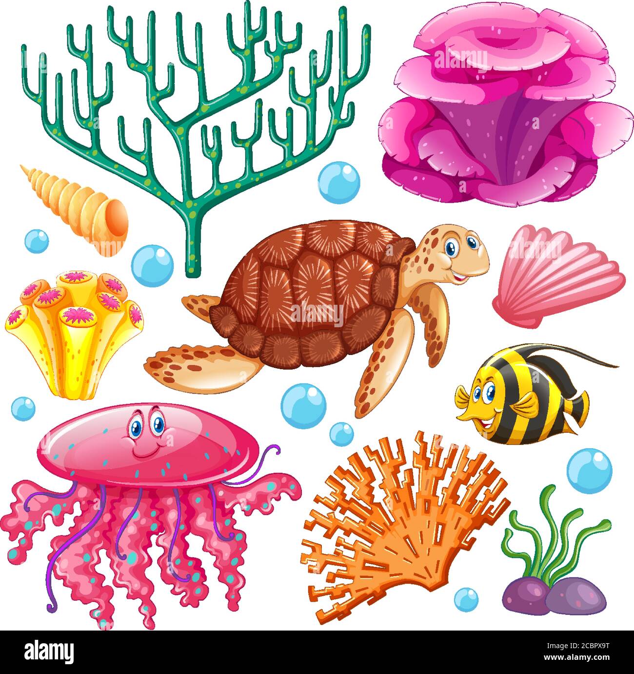 Set of sea creatures on white background illustration Stock Vector ...