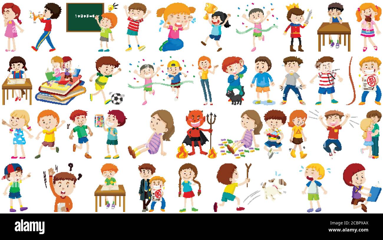 Set of cute kids cartoon character illustration Stock Vector Image ...