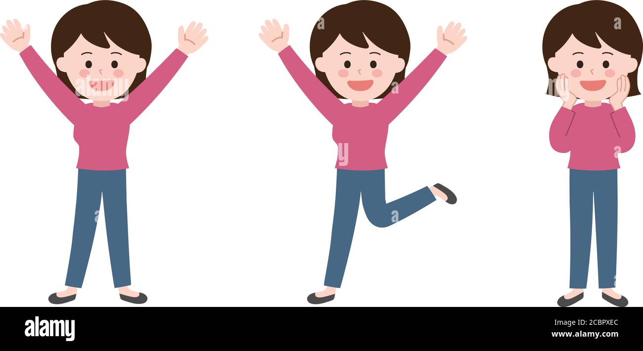 Set of rejoicing woman. Vector illustration isolated on white ...