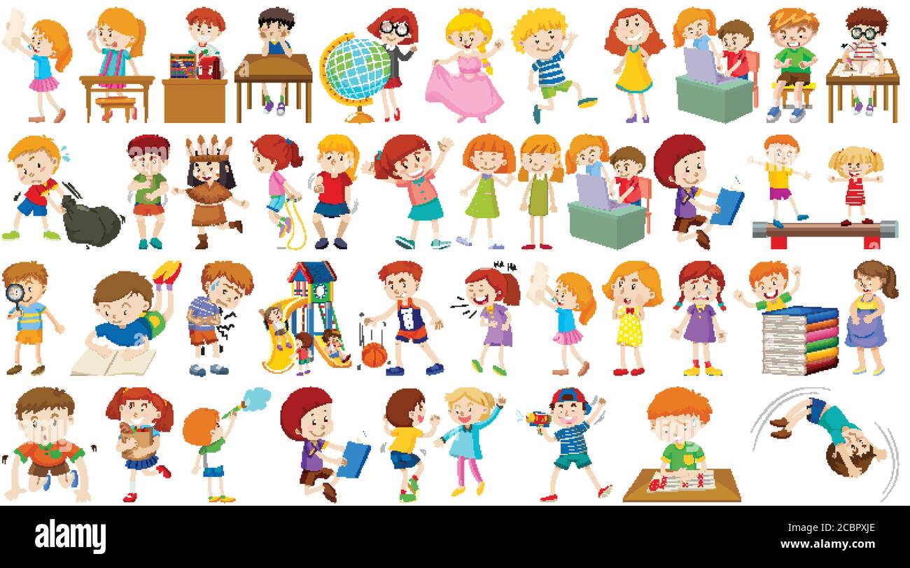 Set of cute kids cartoon character illustration Stock Vector Image ...