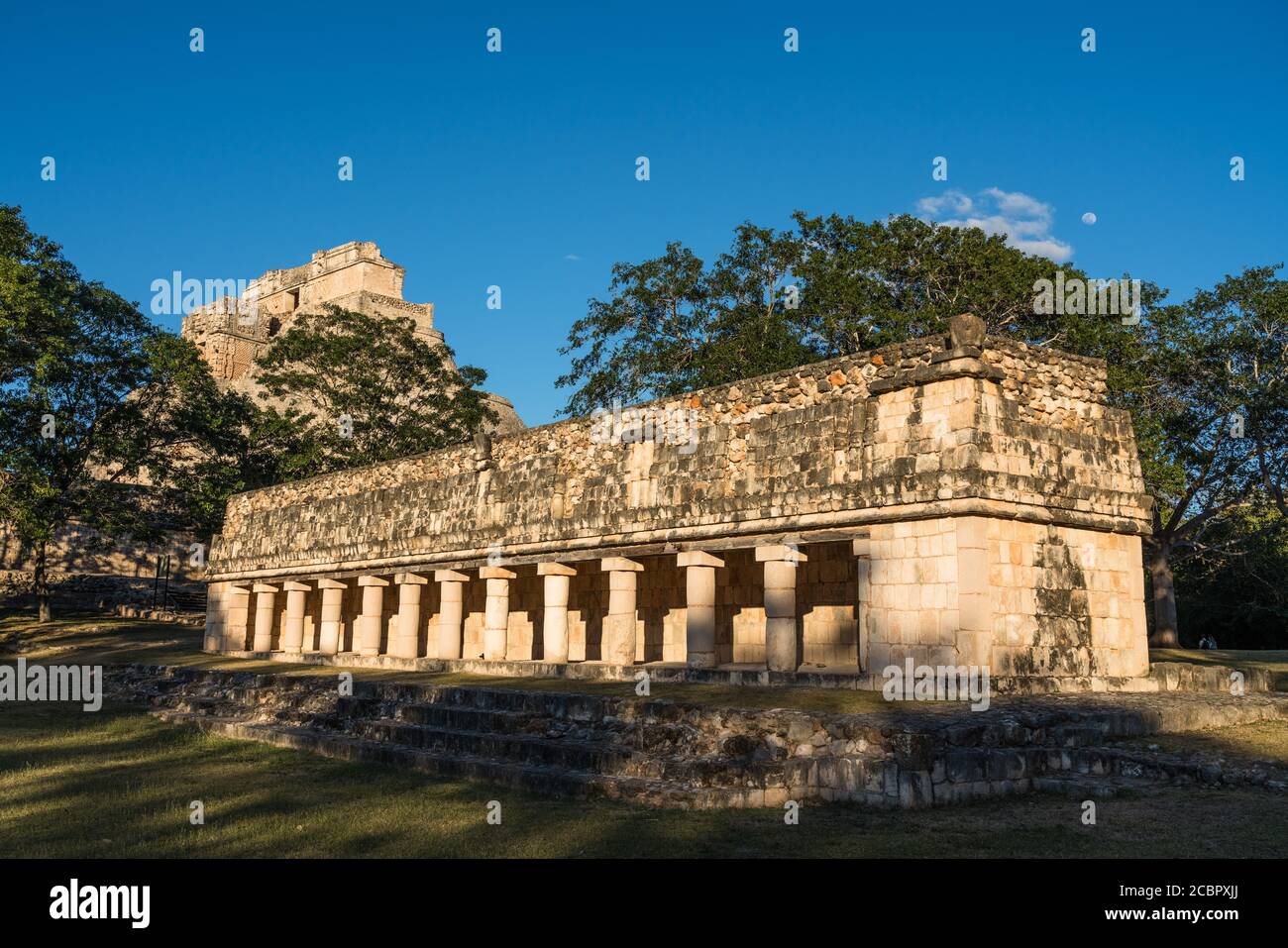 The moon rising behind the Temple of the Iguana in the pre-Hispanic ...