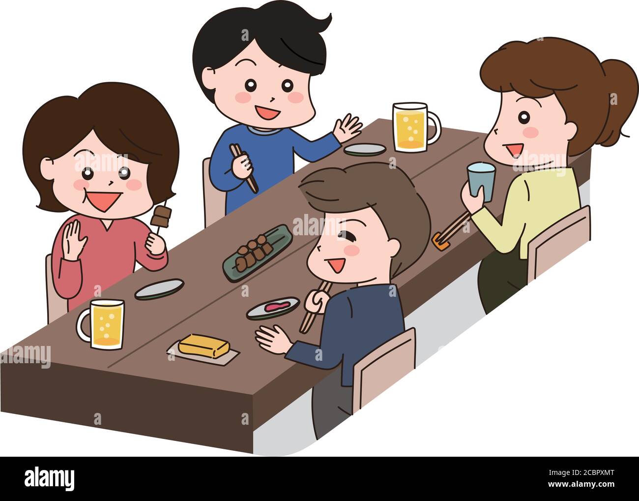 People chatting away at a restaurant. Isolated on white background ...