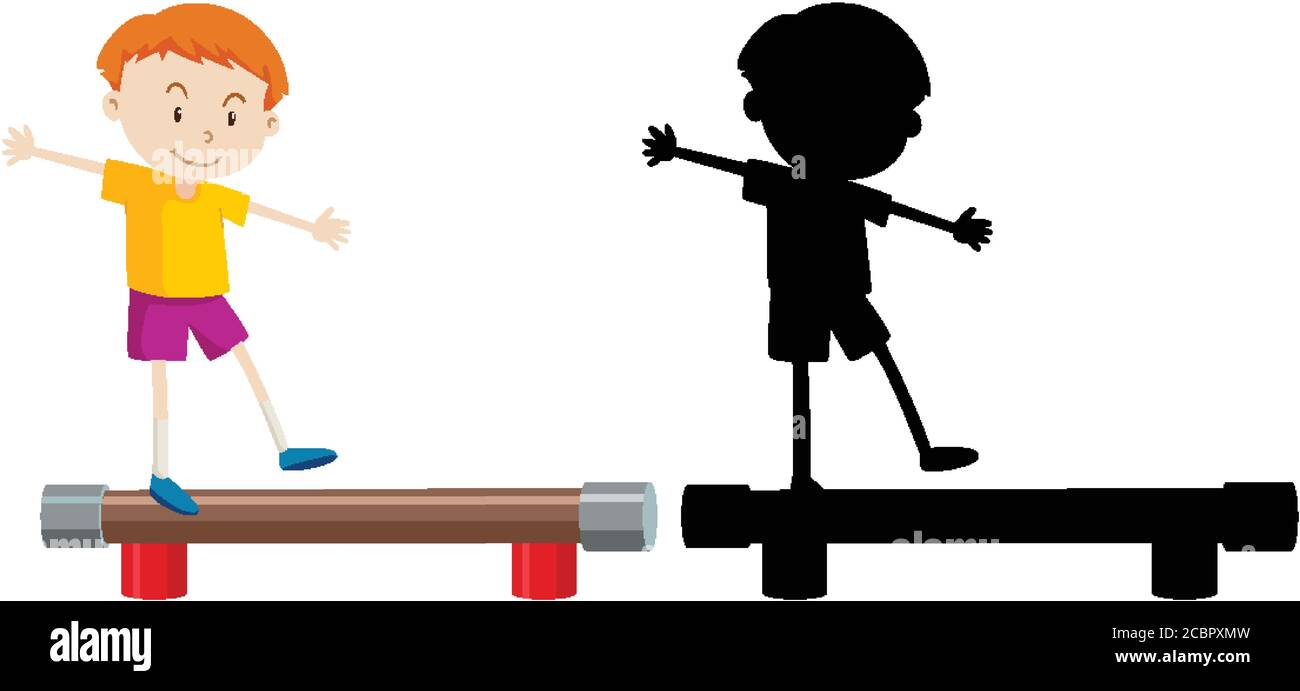 Boy standing balance with its silhouette illustration Stock Vector ...