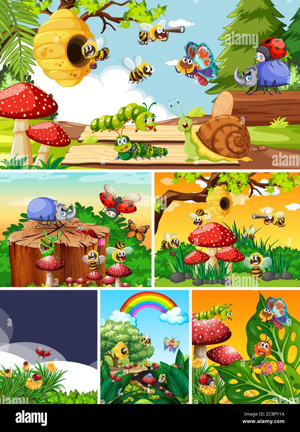 Set of different insects living in the garden background illustration ...