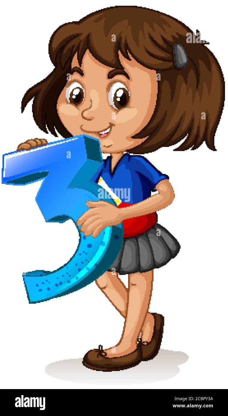 Asian girl holding math number three illustration Stock Vector Image ...