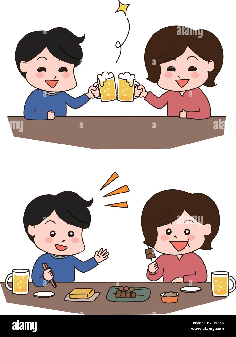 Man and woman chatting away at a restaurant. Isolated on white ...