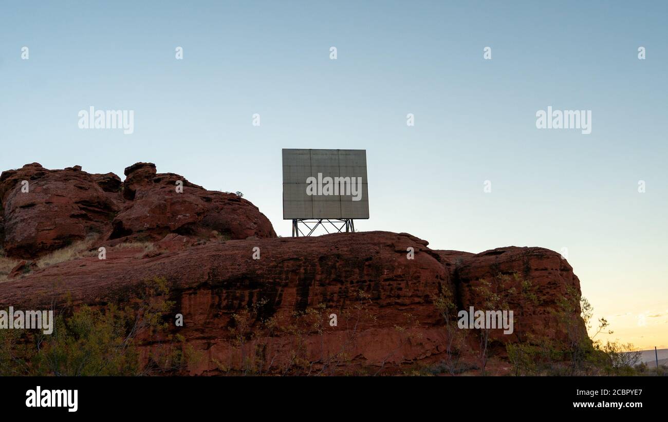 Huge billboard on the red sandy mountain in St, George city, Utah Stock ...
