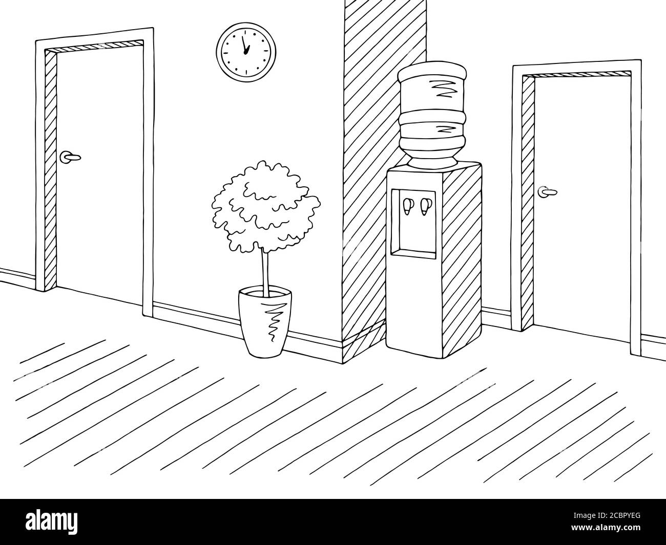 Corridor graphic black white interior sketch illustration vector Stock ...