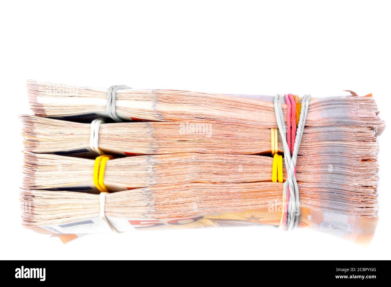 stack of euros banknotes, Money big wad packs on white background, copy ...