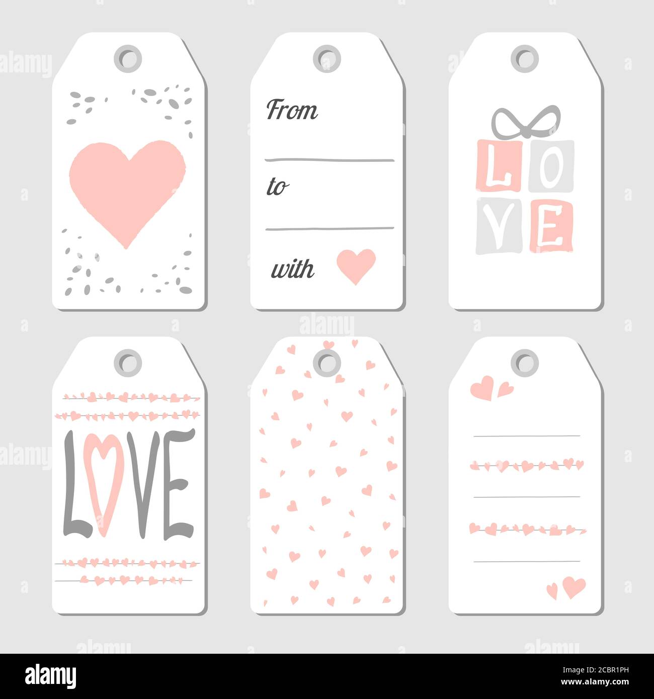 Gift tags with hearts and love. Vector illustration. Pink and gray ...