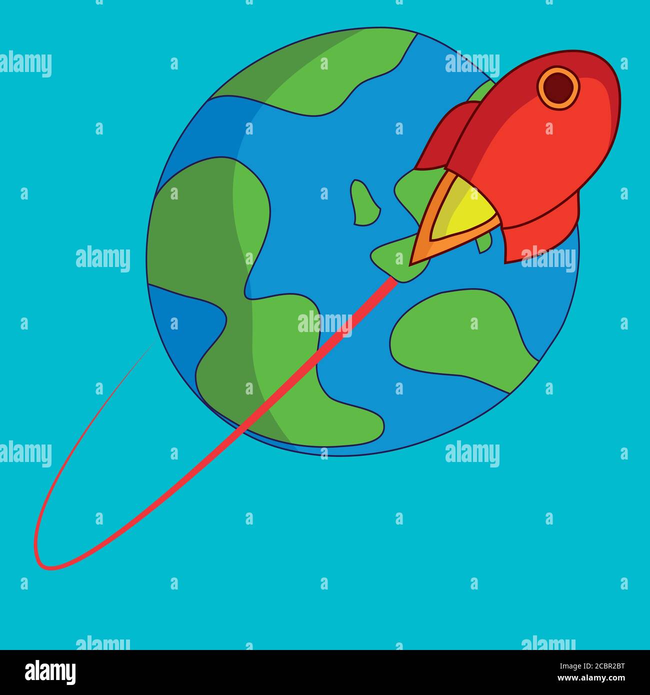 rocket orbiting the earth on blue background Stock Vector Image & Art ...