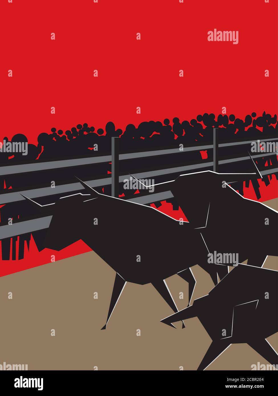 running of the bulls with people behind the fence Stock Vector Image ...