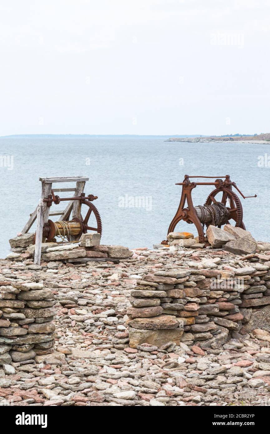 Boat winch on the beach Stock Photo - Alamy