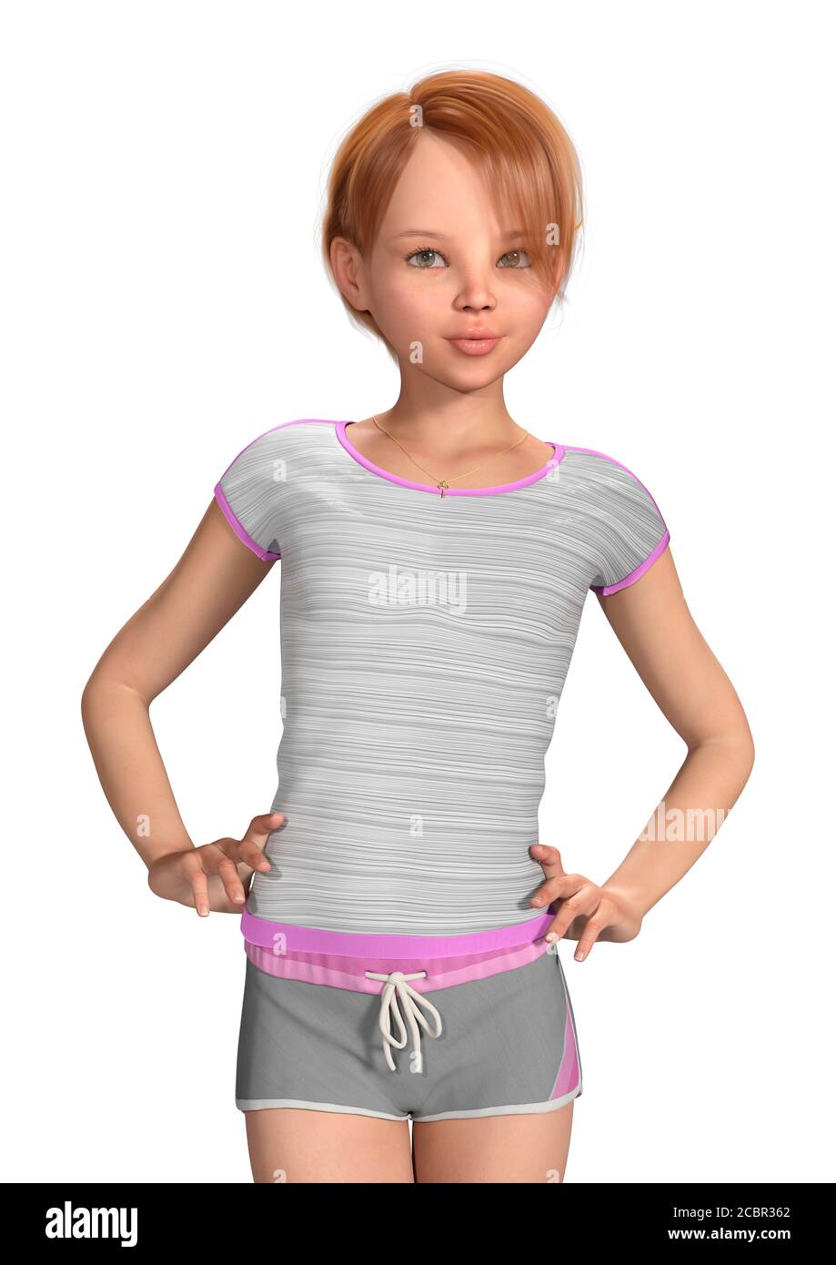 3D rendering of a pretty little girl isolated on white background Stock ...