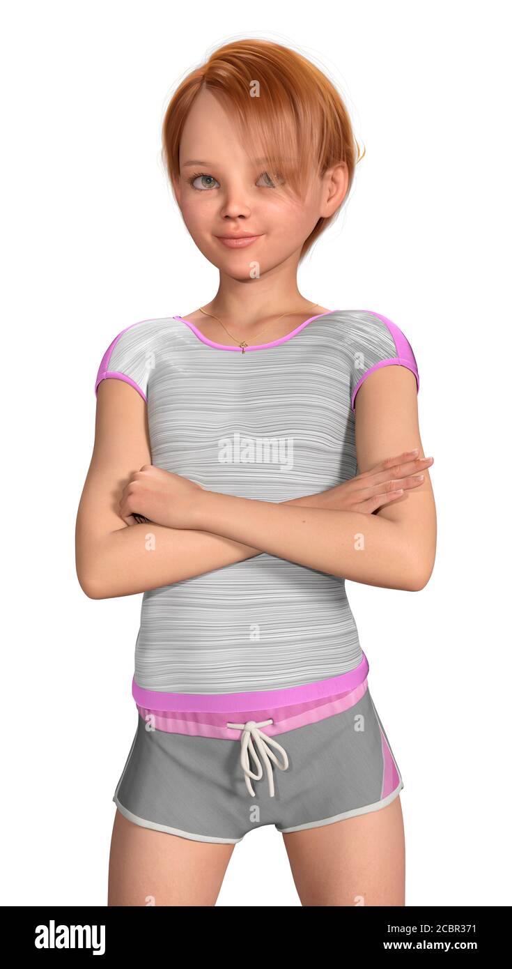 3D rendering of a pretty little girl isolated on white background Stock ...