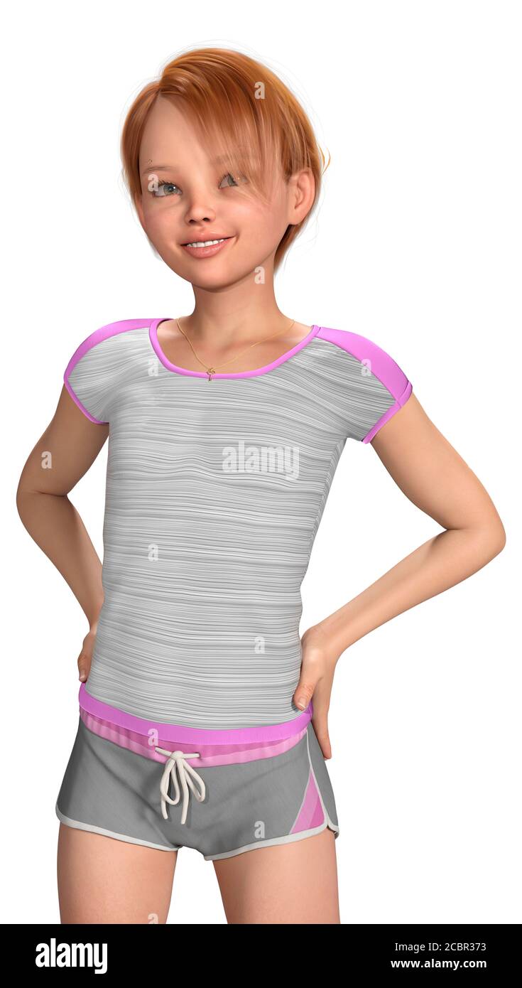 3D rendering of a pretty little girl isolated on white background Stock ...