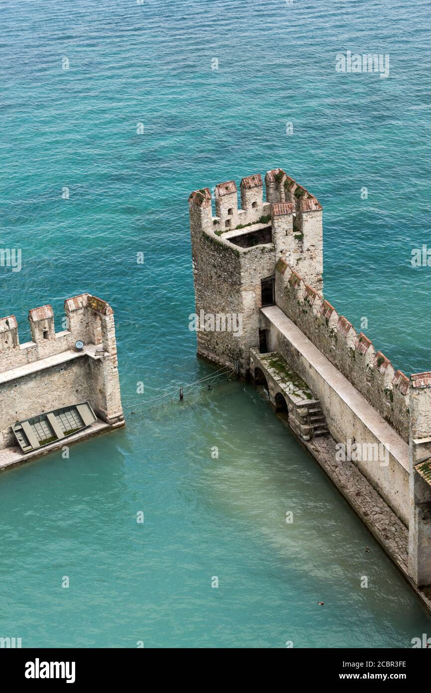 Backwater inside the Scaliger Castle - medieval port fortress, Sirmione ...