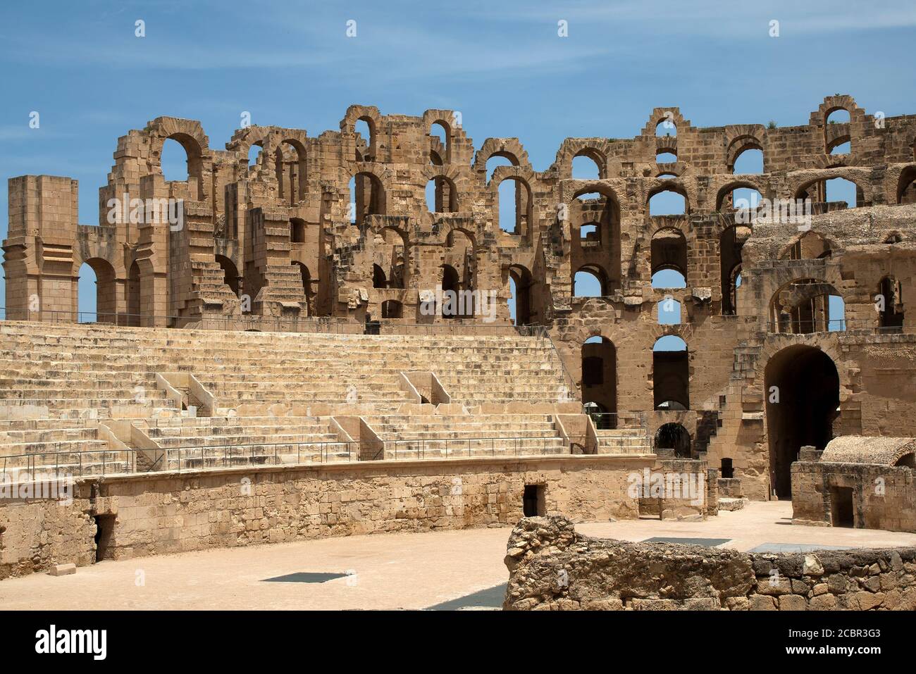 El Djem Tunisia, view across the arena to seating in the roman ...