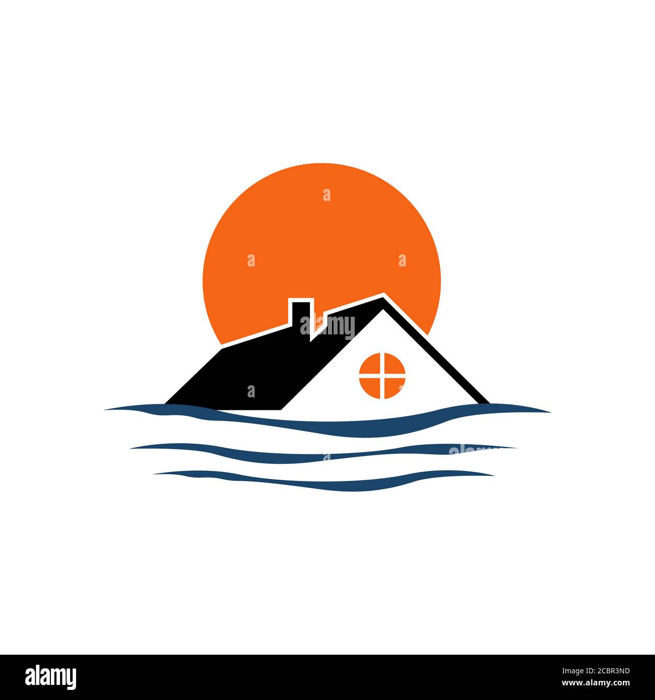 Creative Beach house logo design vector. Roof house beach wave on the ...