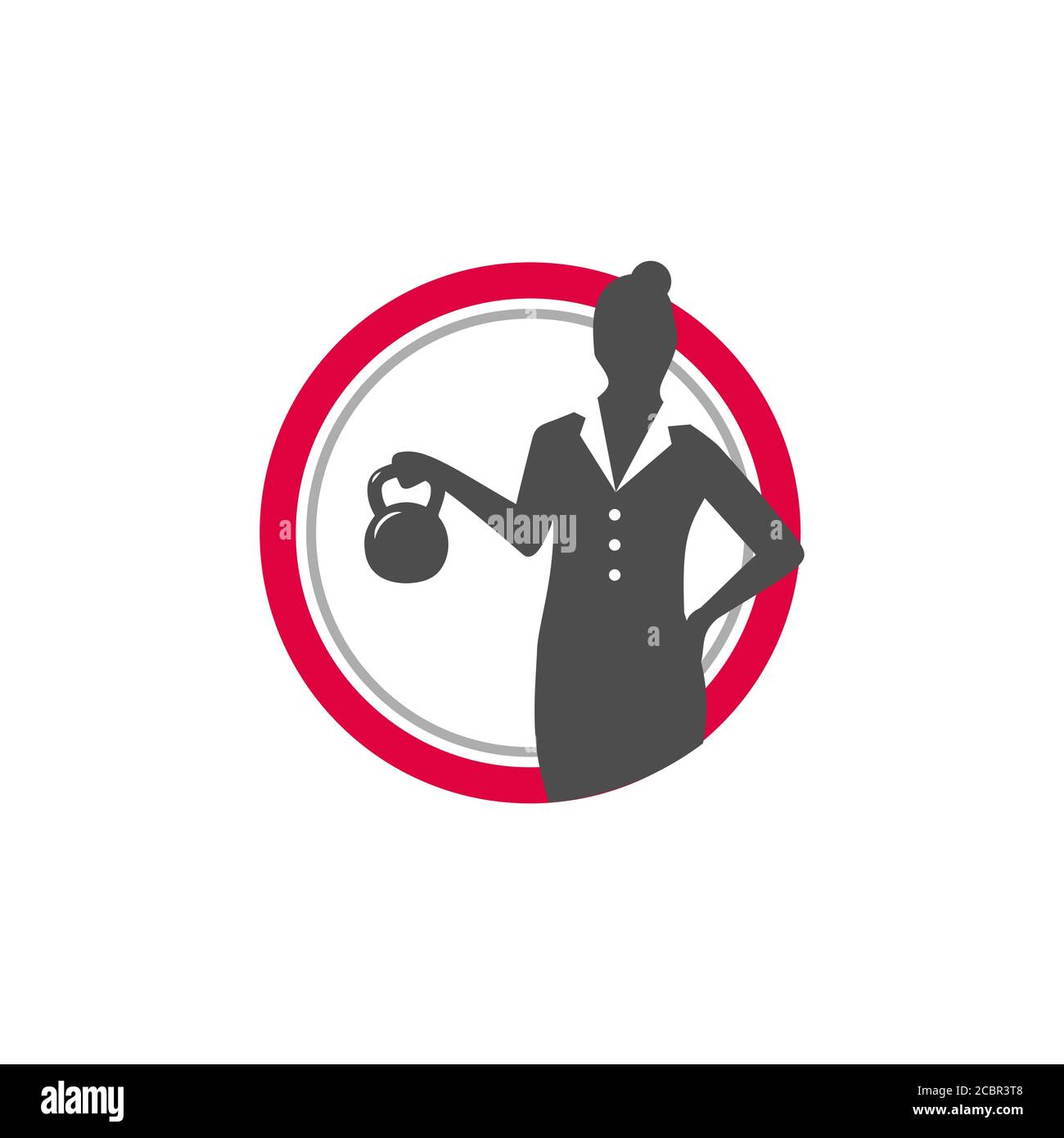 women fitness logo with silhouette of business woman lifting kettlebell ...