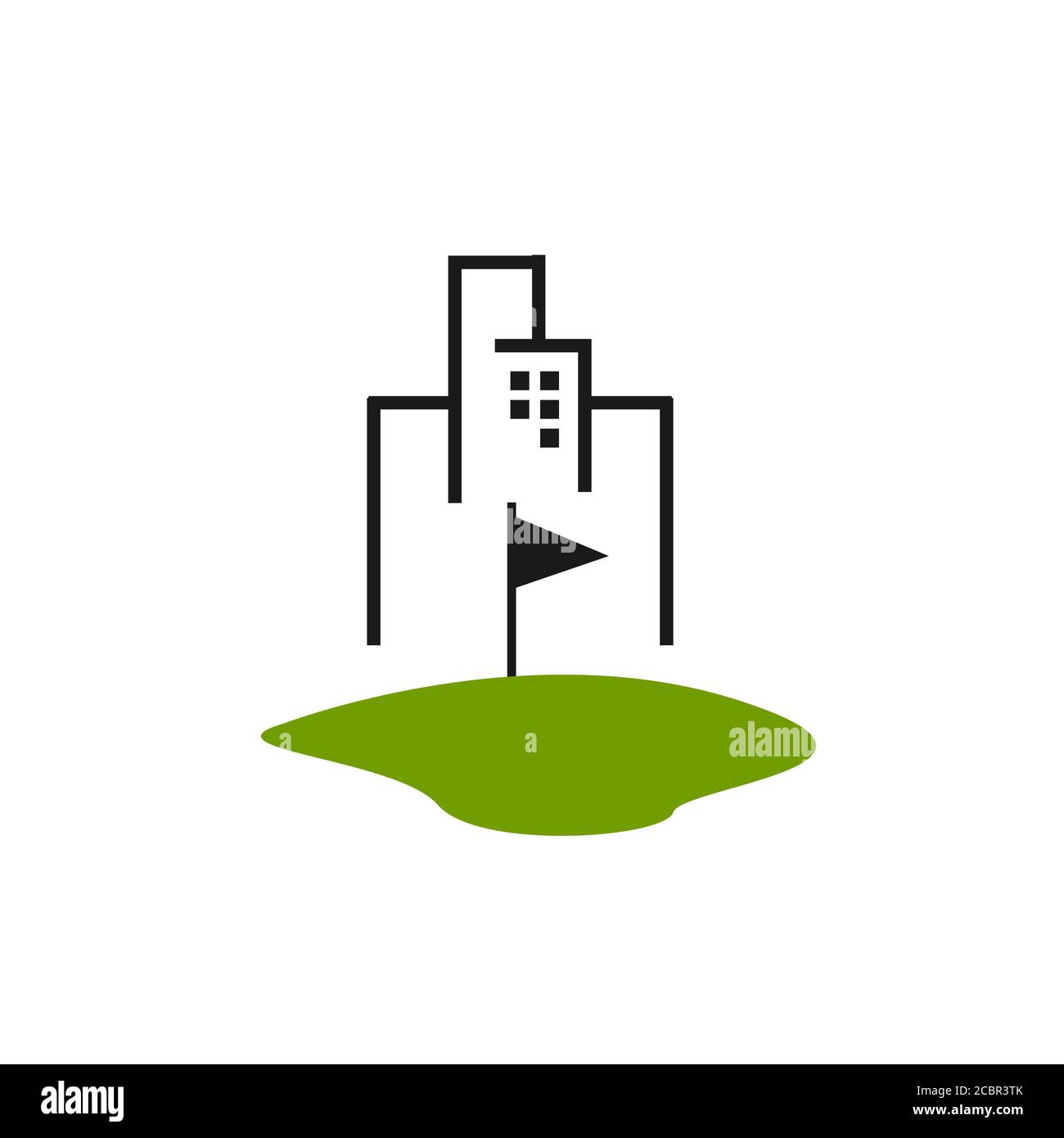 city golf logo design vector. golf field with flag and skyline ...