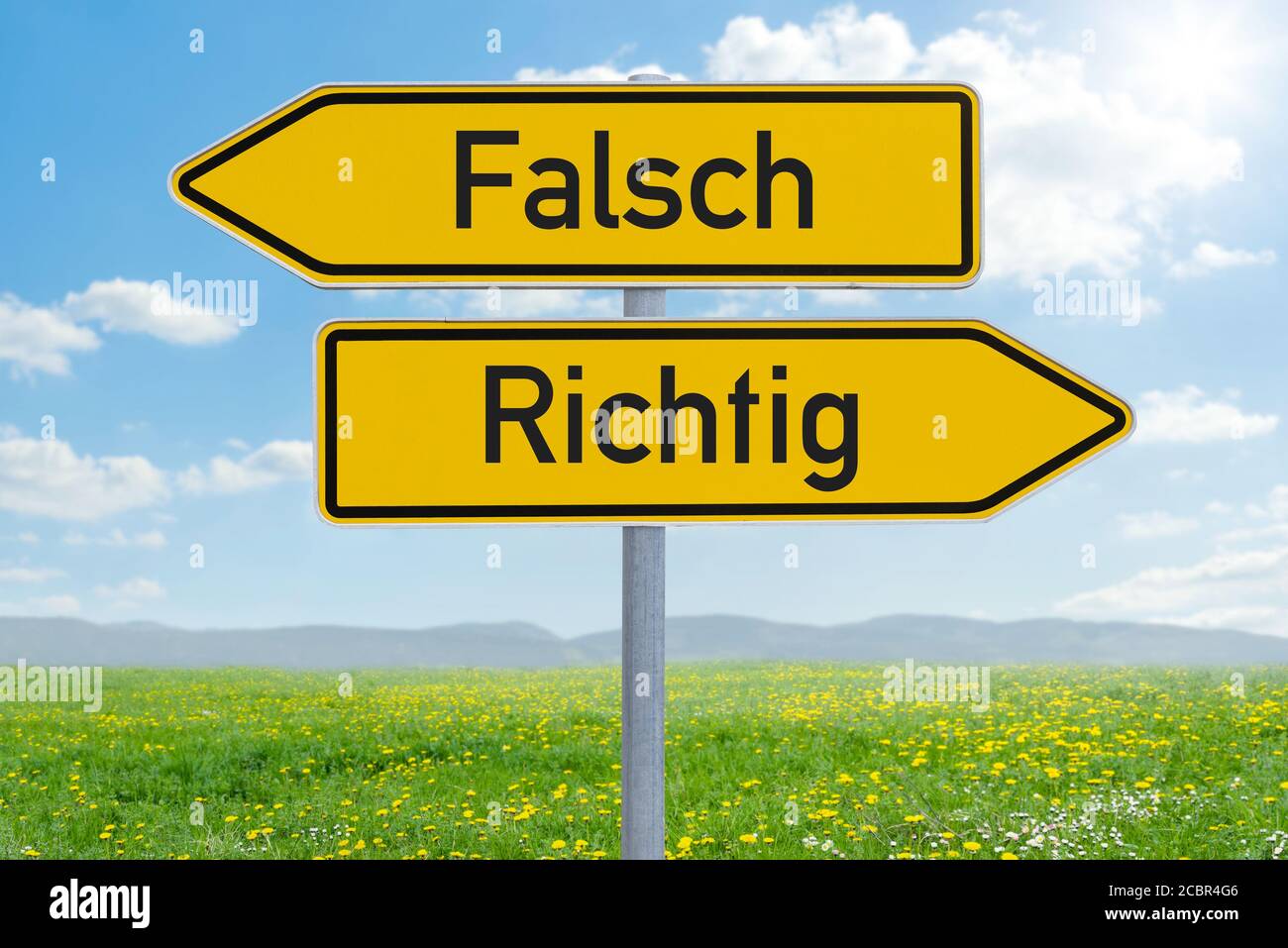 Two direction signs - Wrong or Right - Falsch oder Richtig (german ...