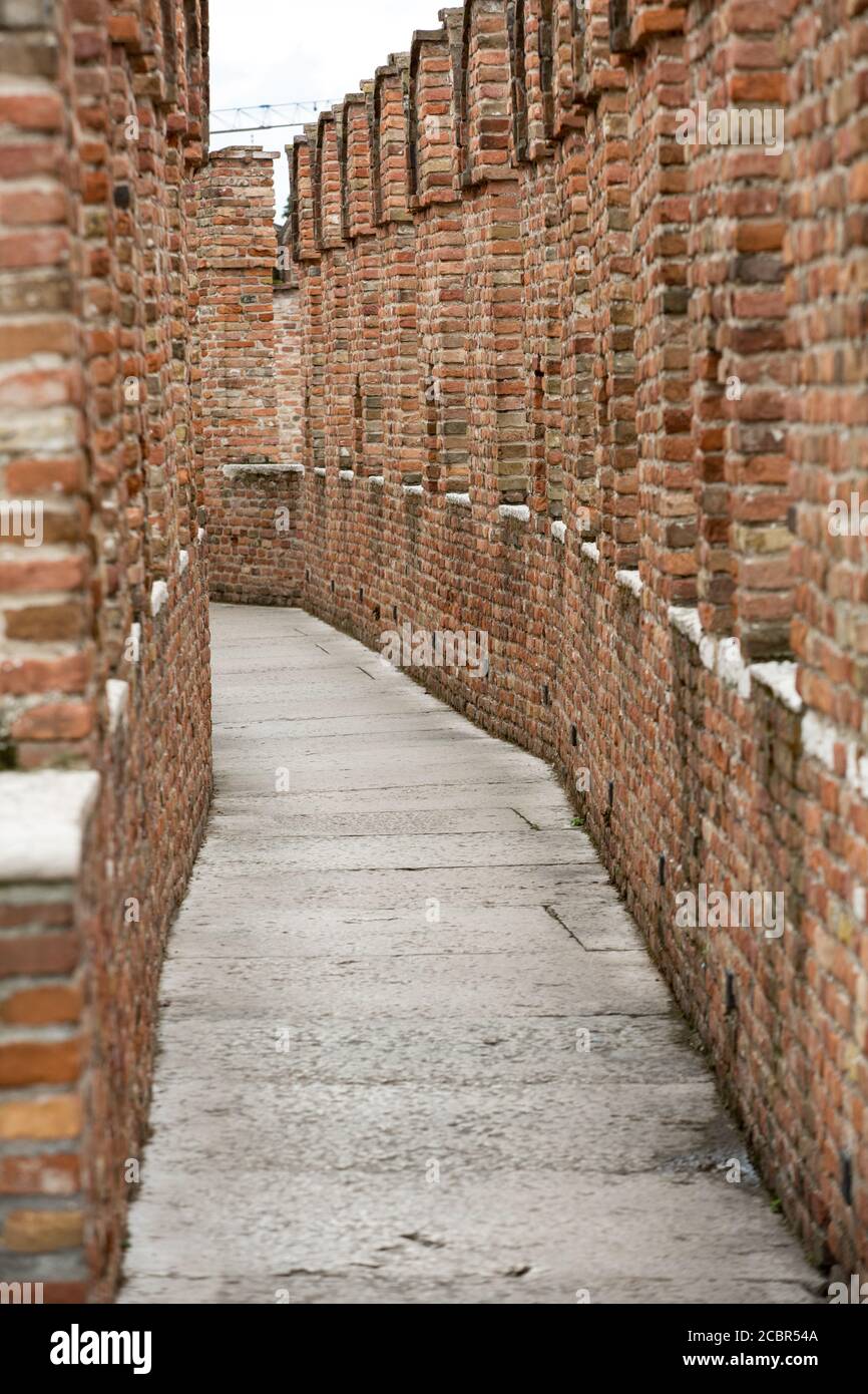 pathway on a wall of Castelvecchio Museum in Verona, Italy Stock Photo ...