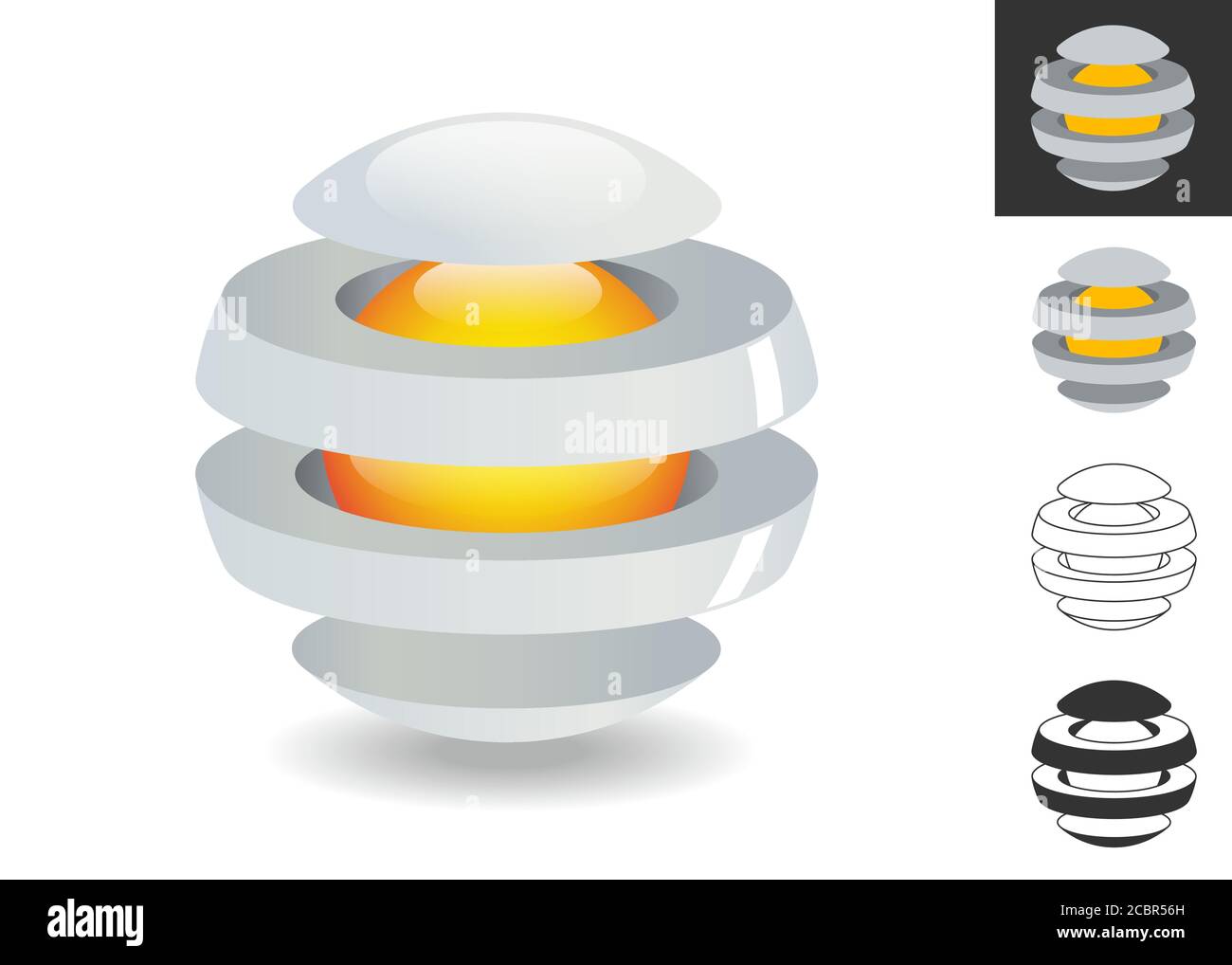 Three dimensional logo, divided sphere with a core. Modern technology ...