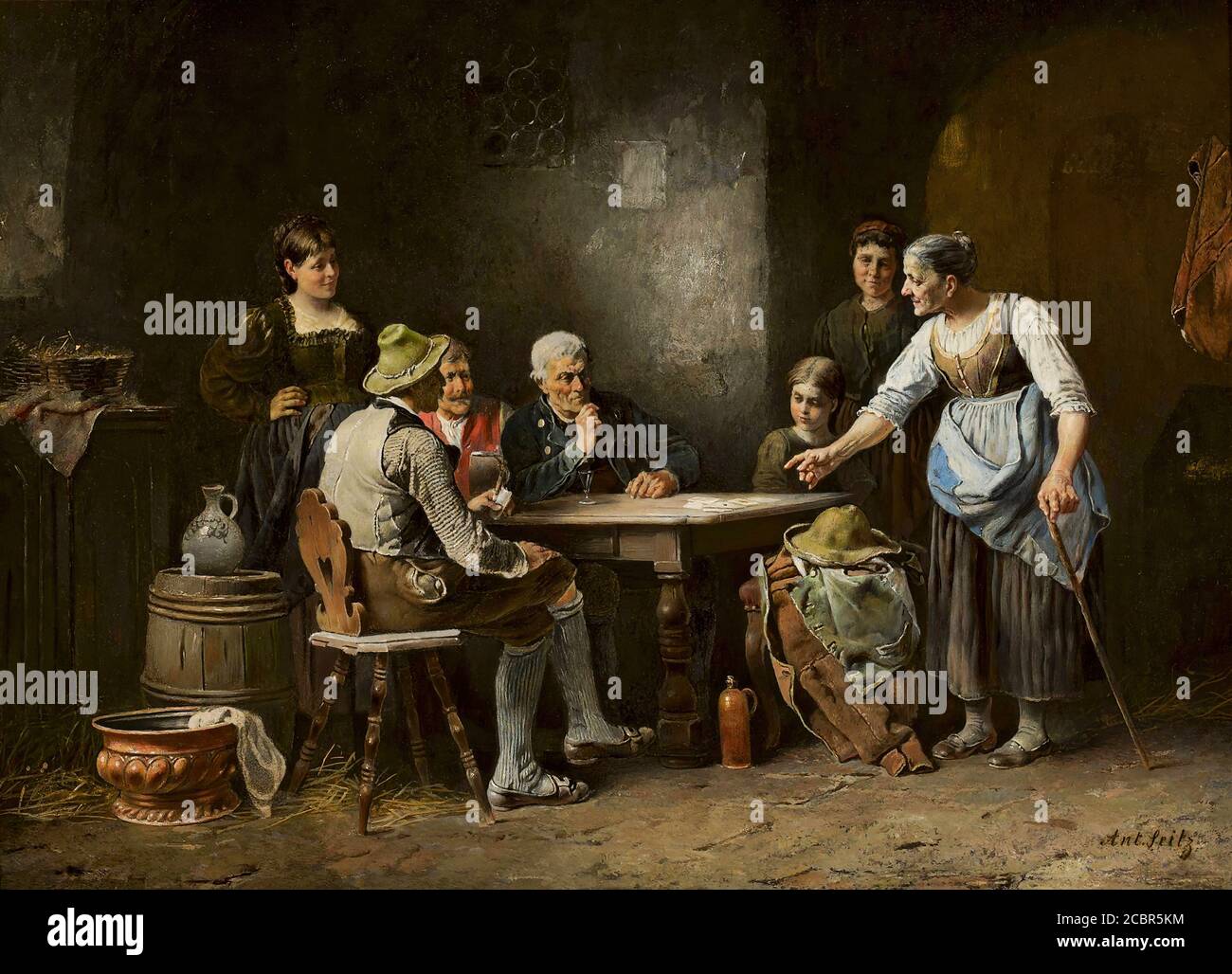 Seitz Anton - Scene at the Inn - German School - 19th and Early 20th ...