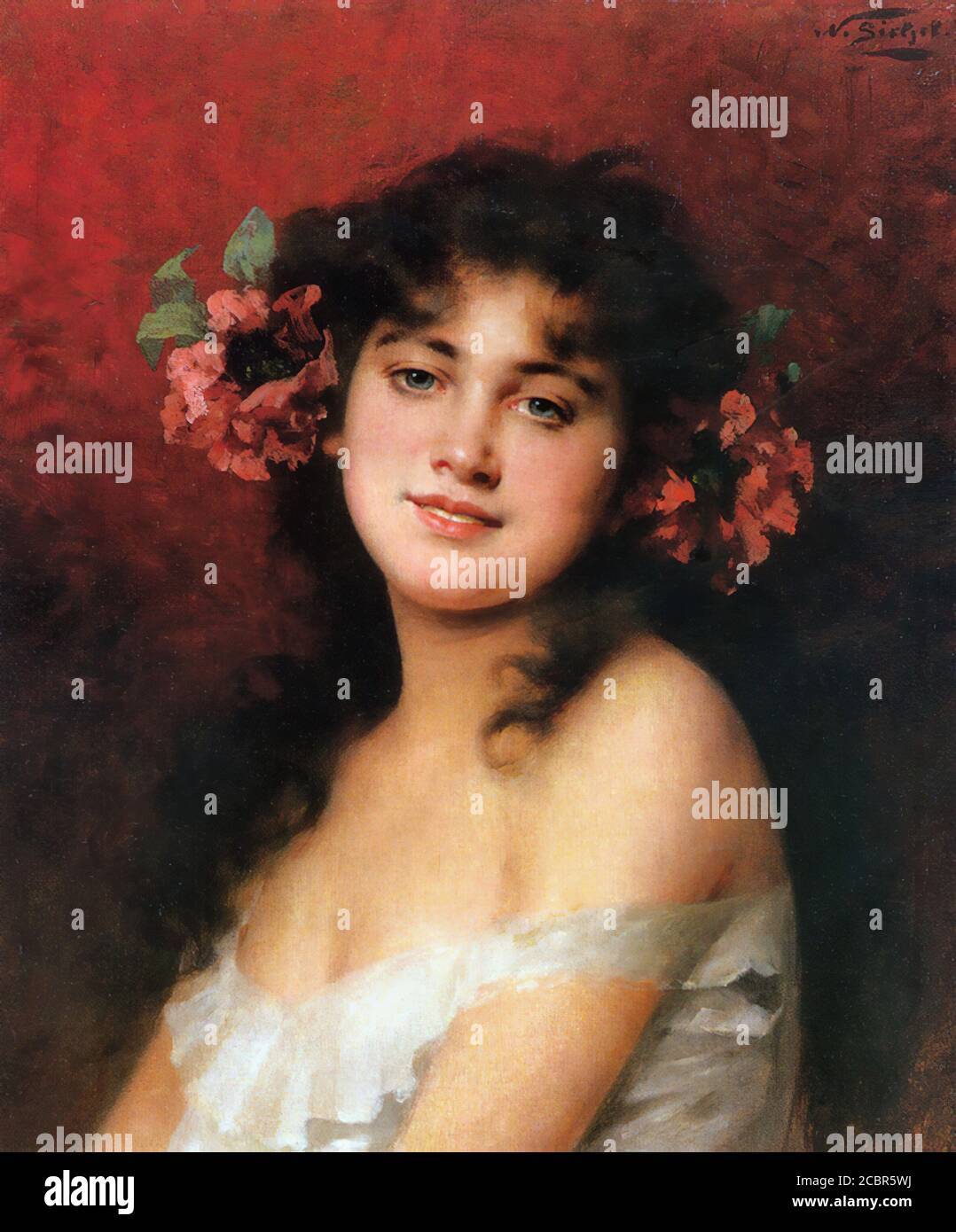 Sichel Nathaniel - the Flower Girl - German School - 19th Century Stock ...