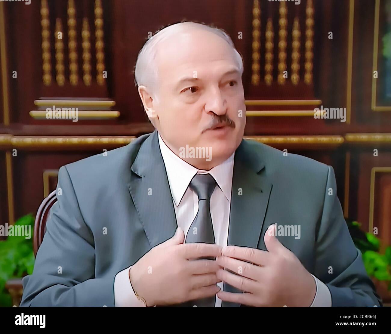 President of Belarus Alexander Lukashenko in his office. Photo from the ...