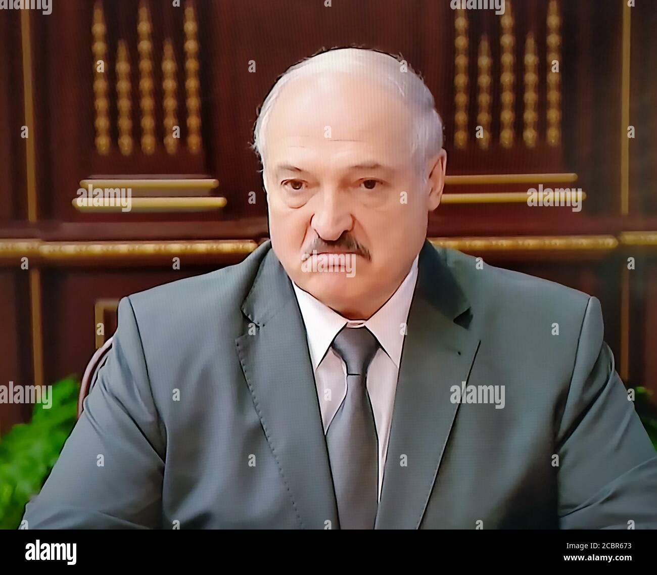 President of Belarus Alexander Lukashenko in his office. Photo from the ...