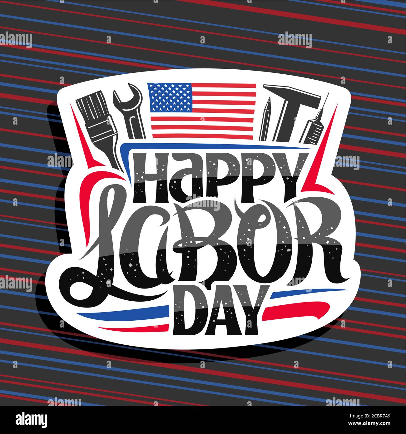 Vector logo for American Labor Day, cut paper stamp with illustration ...