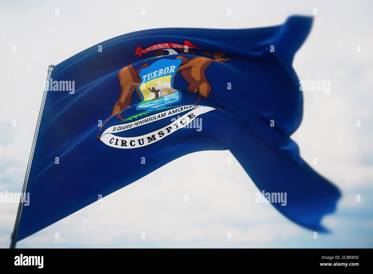 Flags of the states of USA. State of Michigan flag. 3D illustration ...
