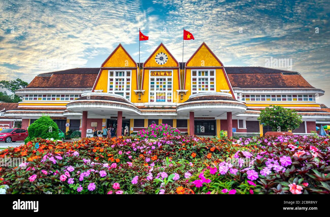 Ancient railway station in sunset sky, history destination for traveler ...