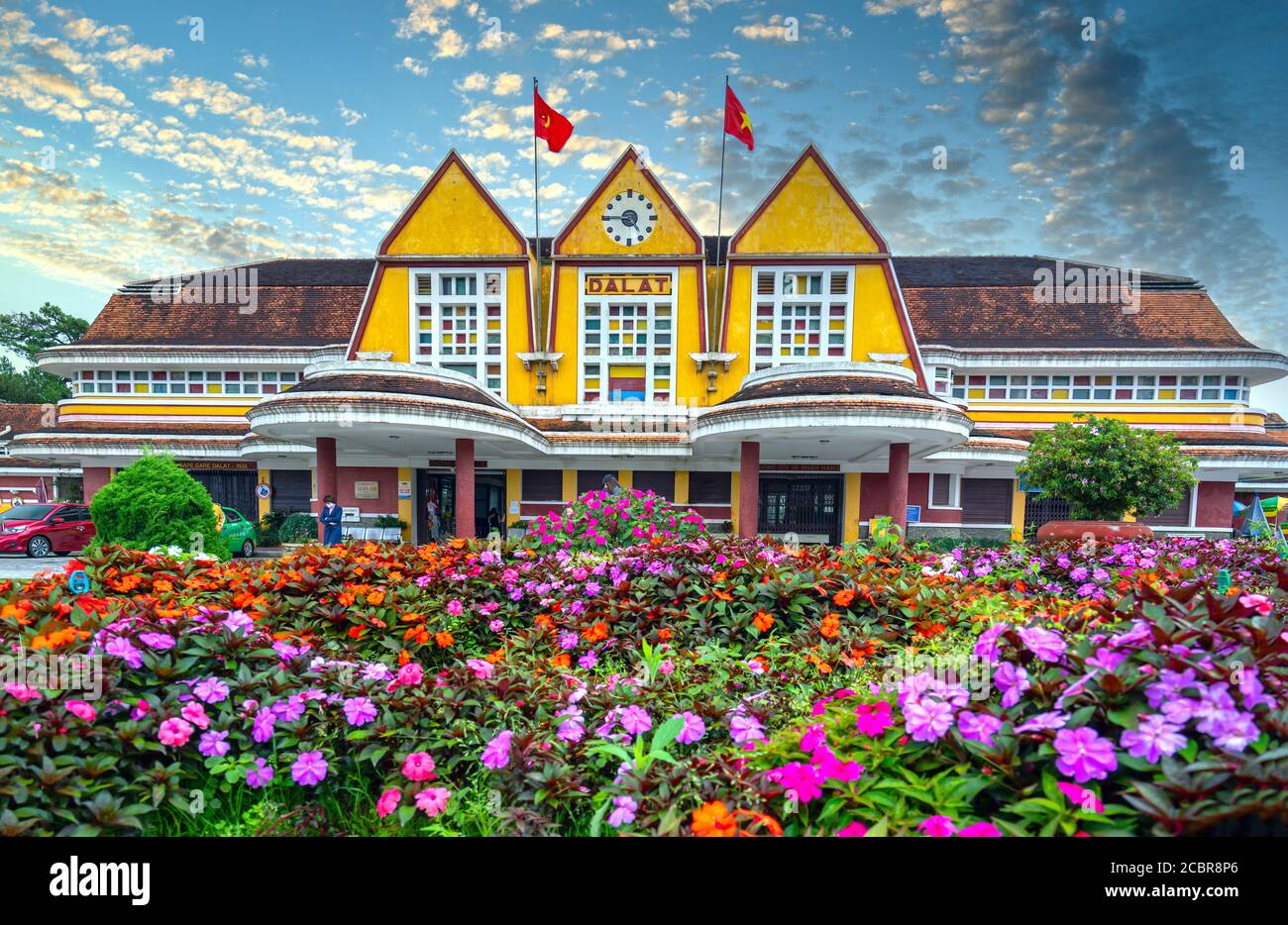 Ancient railway station in sunset sky, history destination for traveler ...