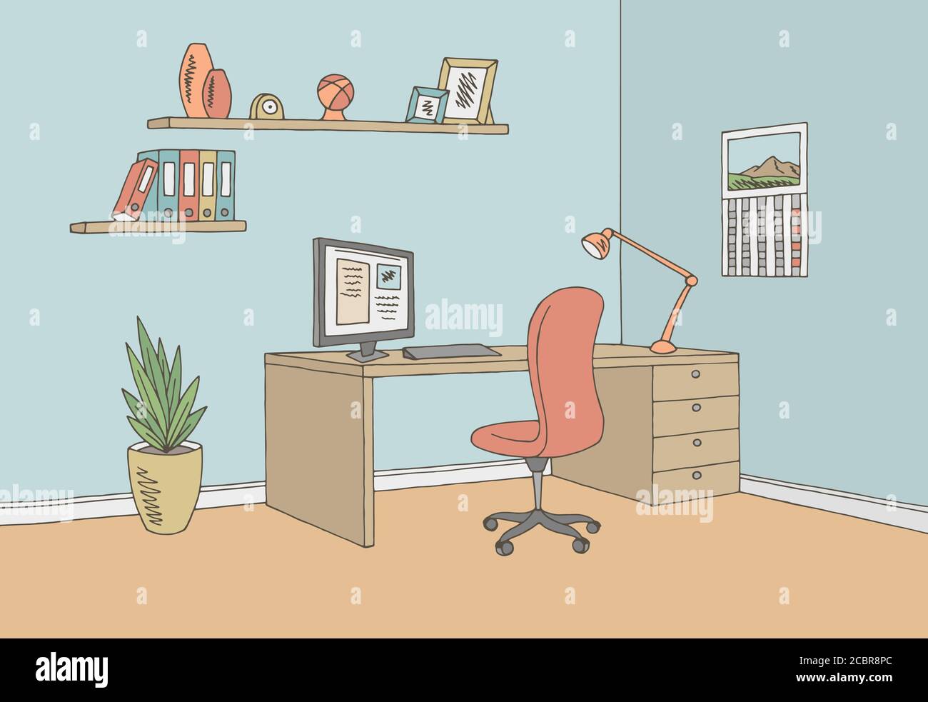 Office graphic color interior sketch illustration vector Stock Vector ...