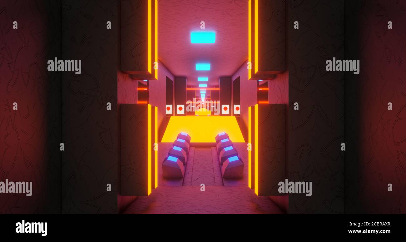 3d rendering graphic of futuristic hi-tech style metal corridor with ...