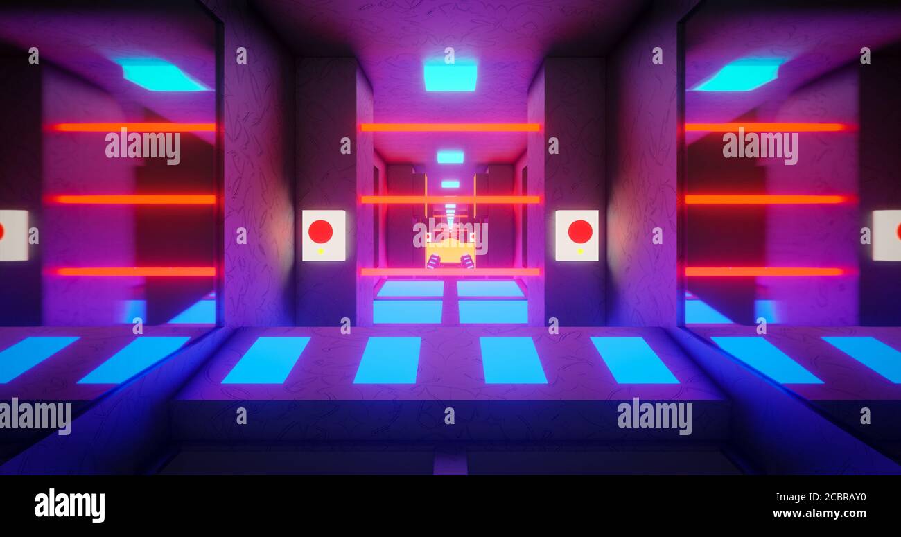 3d rendering graphic of futuristic hi-tech style metal corridor with ...