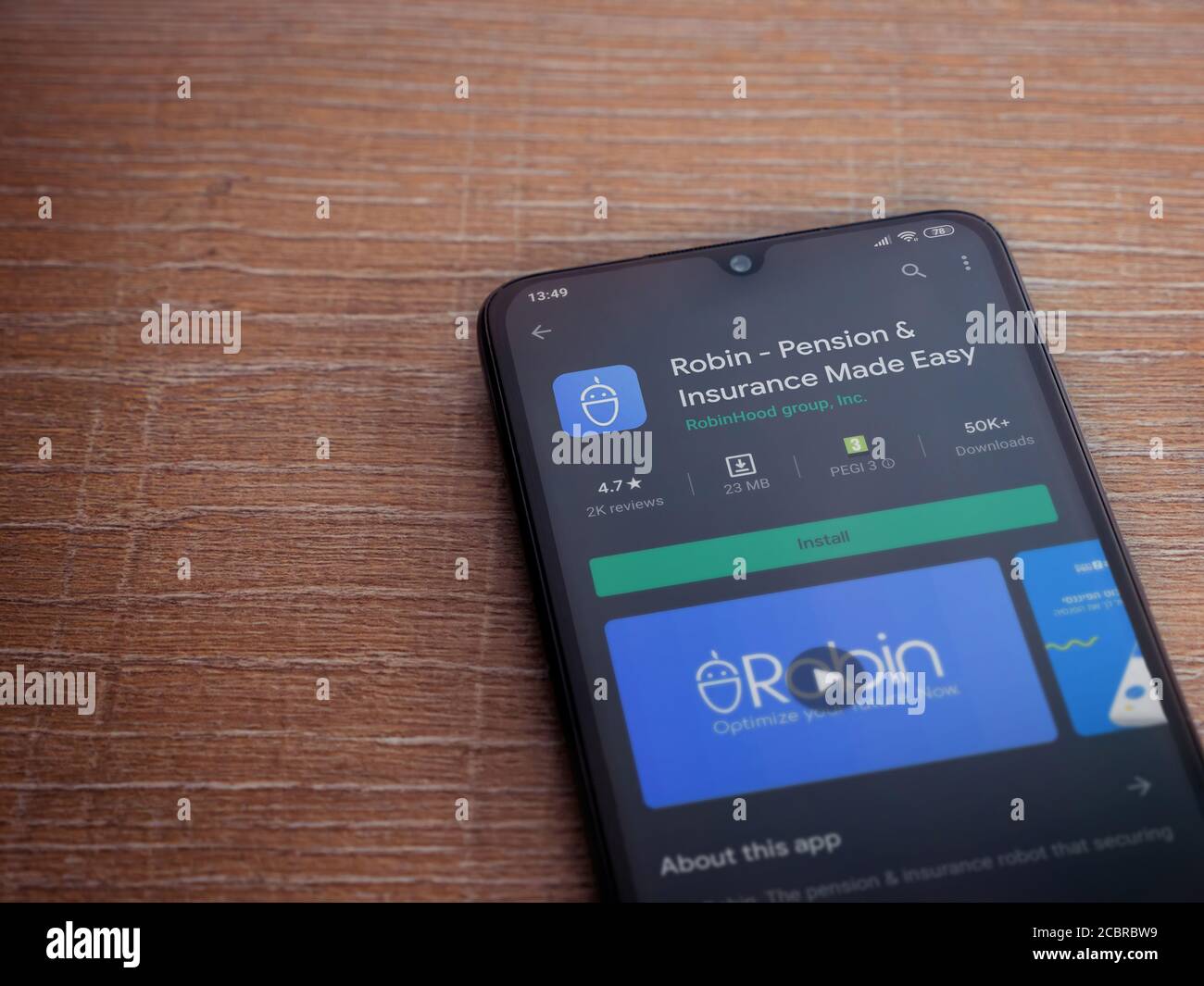 Lod, Israel - July 8, 2020: Robin app play store page on the display of ...