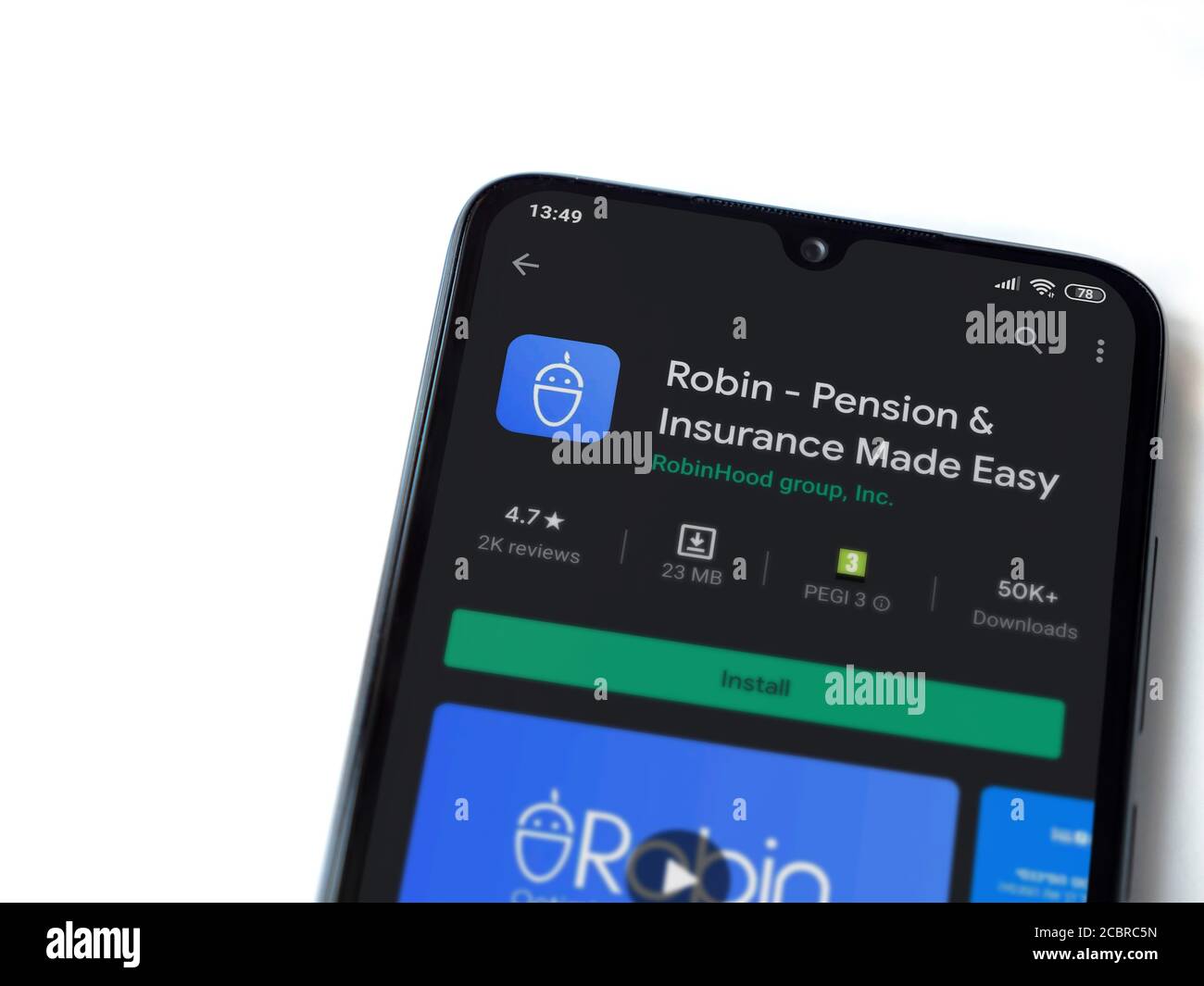 Lod, Israel - July 8, 2020: Robin app play store page on the display of ...